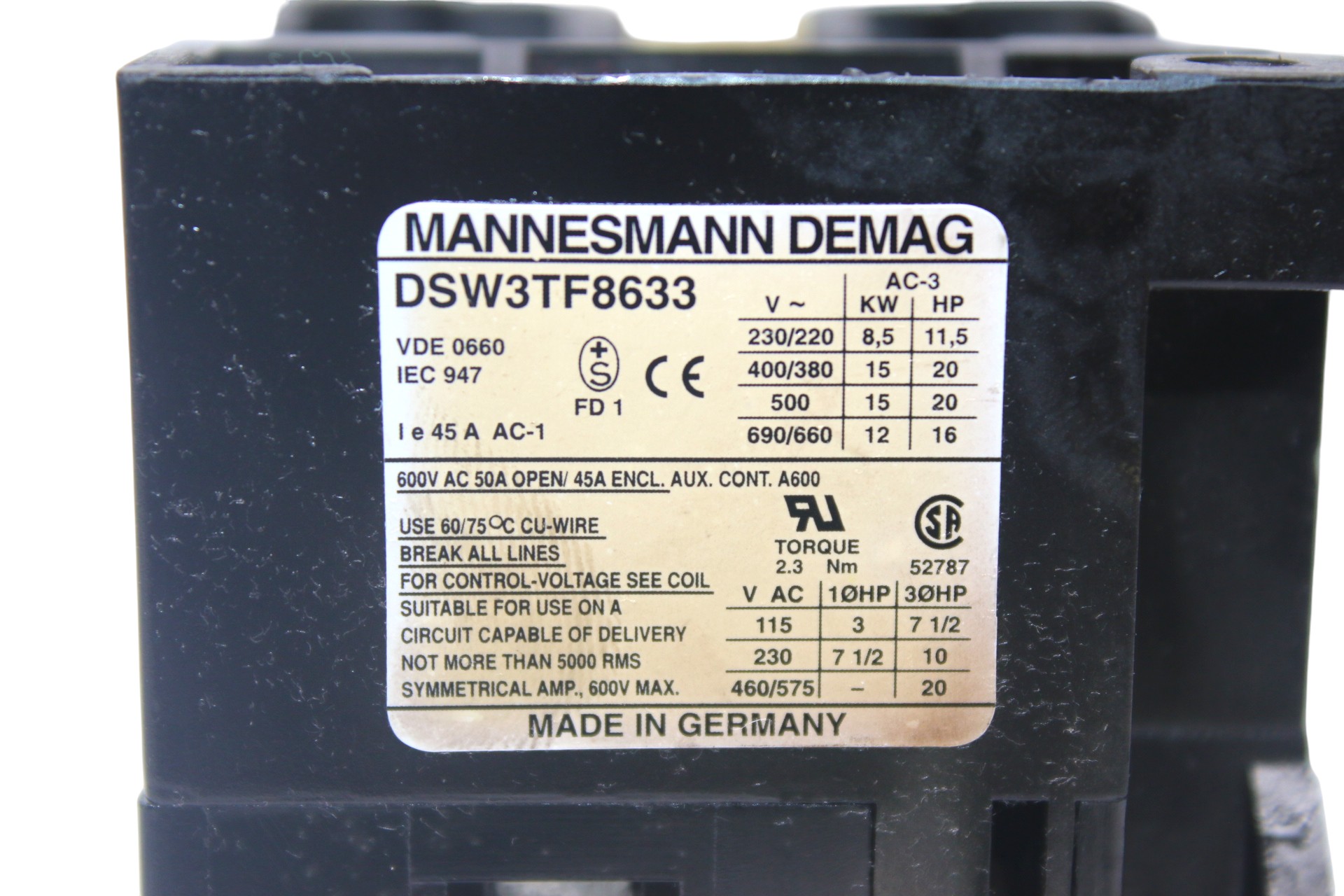 DEMAG DSW3TF8633 REVERSING CONTACTOR 110V - JA Jordan Anwar EST.
