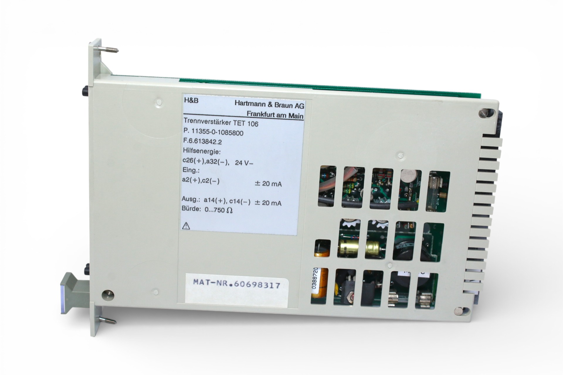 H&B Hartmann & Braun TET 106 ISOLATION AMPLIFIER 11355-0-1085800 - JA ...