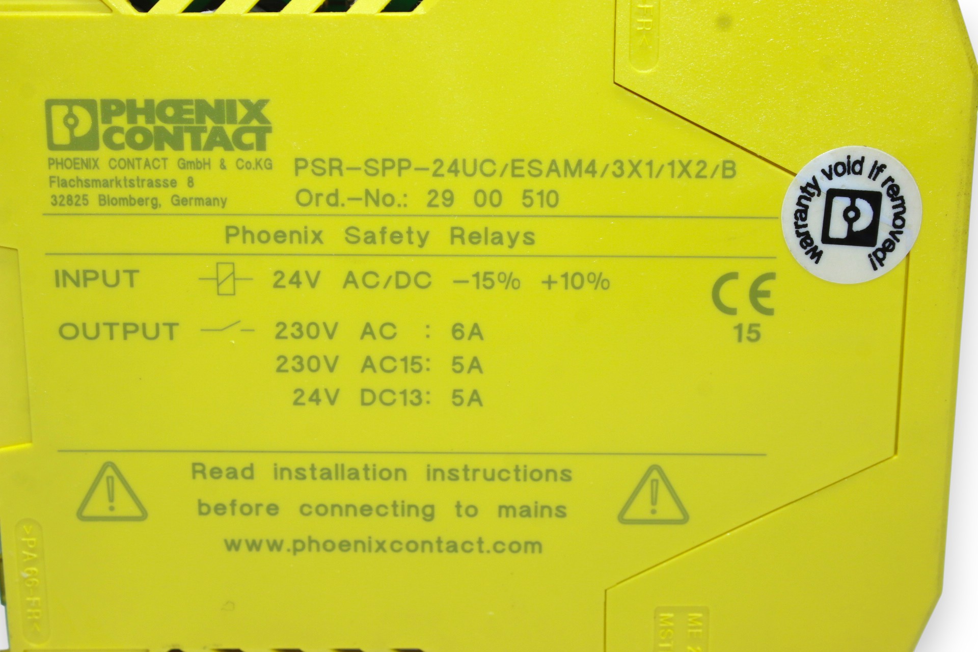 PHOENIX CONTACT PSR-SPP- 24UC/ESAM4/3X1/1X2/B SAFETY RELAY 2900510 - JA ...